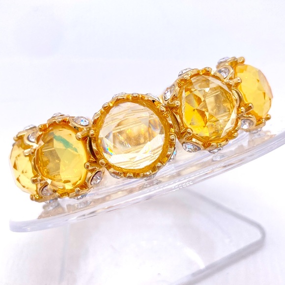 Jewelry | Gold Tone Stretch Bracelet Large Yellow Faceted Glass Gems ...